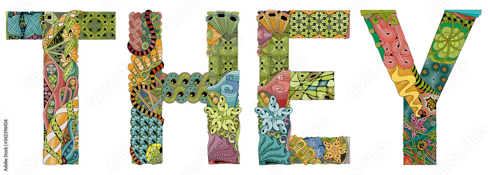 Word THEY. Vector zentangle object for decoration Stock Vector | Adobe ...