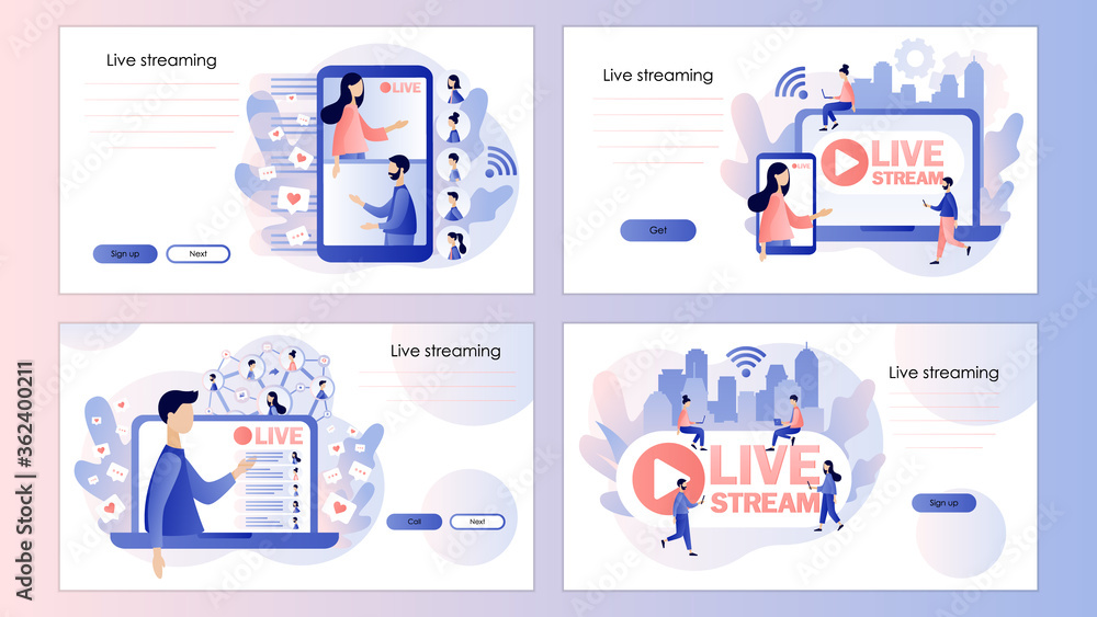 Live streaming. Online video chat. Screen template for mobile smart ...