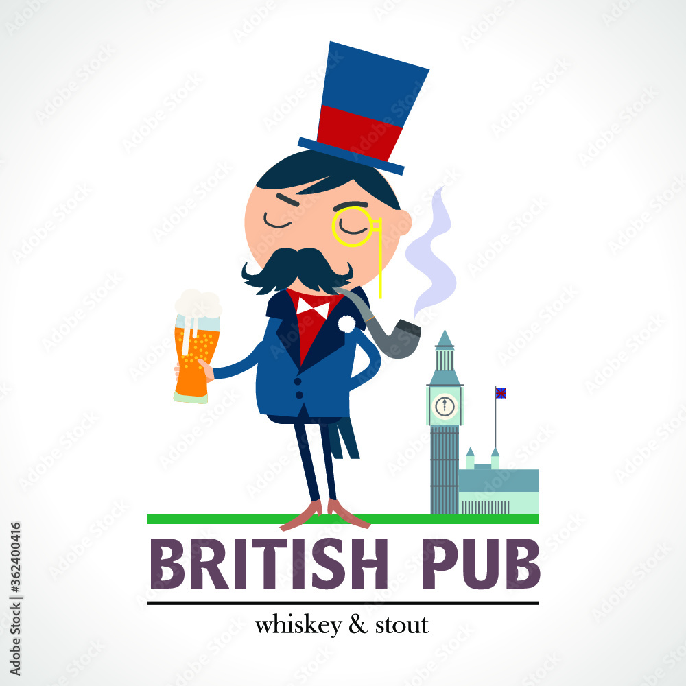 British pub label, gentleman Pub sign. Victorian Gentleman in a suit ...