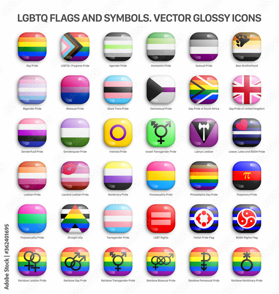 LGBTQ Pride Flags And Symbols 3D Vector Glossy Icons Set Isolated On ...
