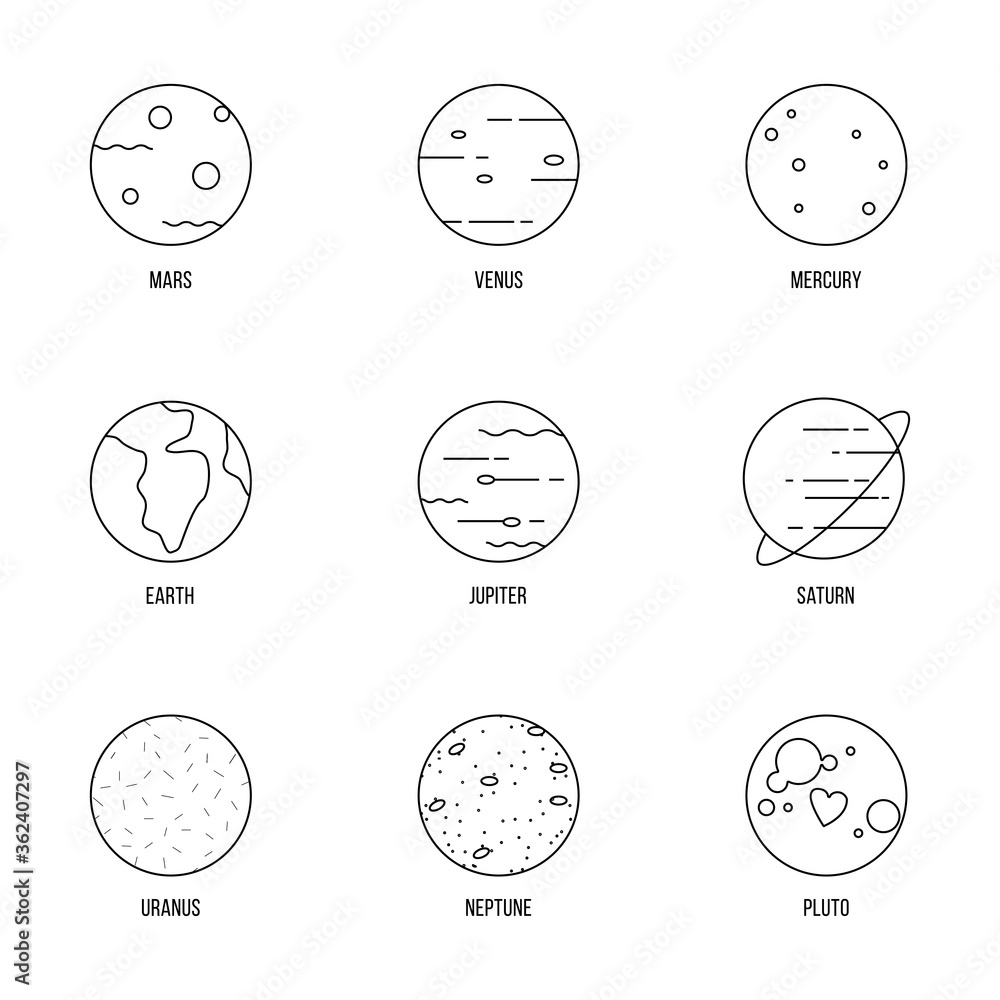 Thin line icons of planets. Modern flat line design element vector ...