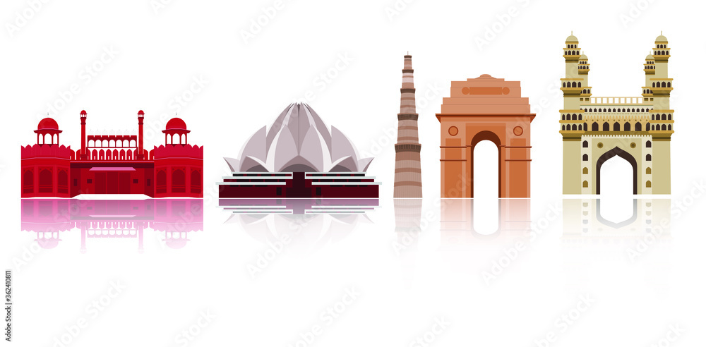 vector illustration for Indian famous historical buildings set Stock ...