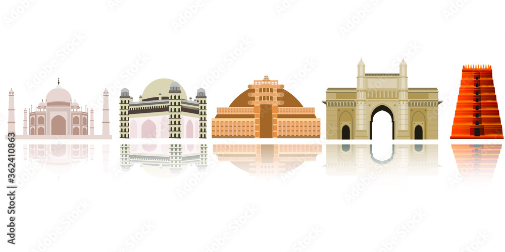 vector illustration for Indian famous historical buildings set Stock ...