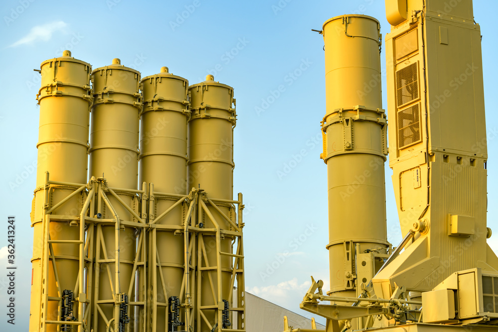 Russian antiaircraft missile complex, military ballistic launcher with ...