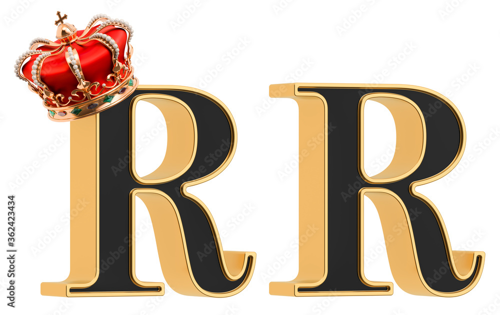 Letters R with gold crown and without, black font with golden border ...