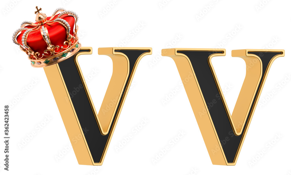 Letters V with gold crown and without, black font with golden border ...