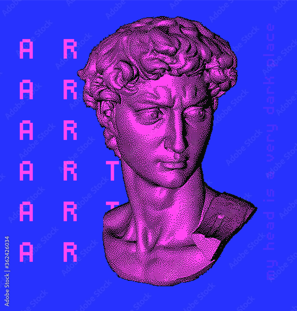 Pixel art 3D rendering of Michelangelo's David head. Retrofuturistic ...