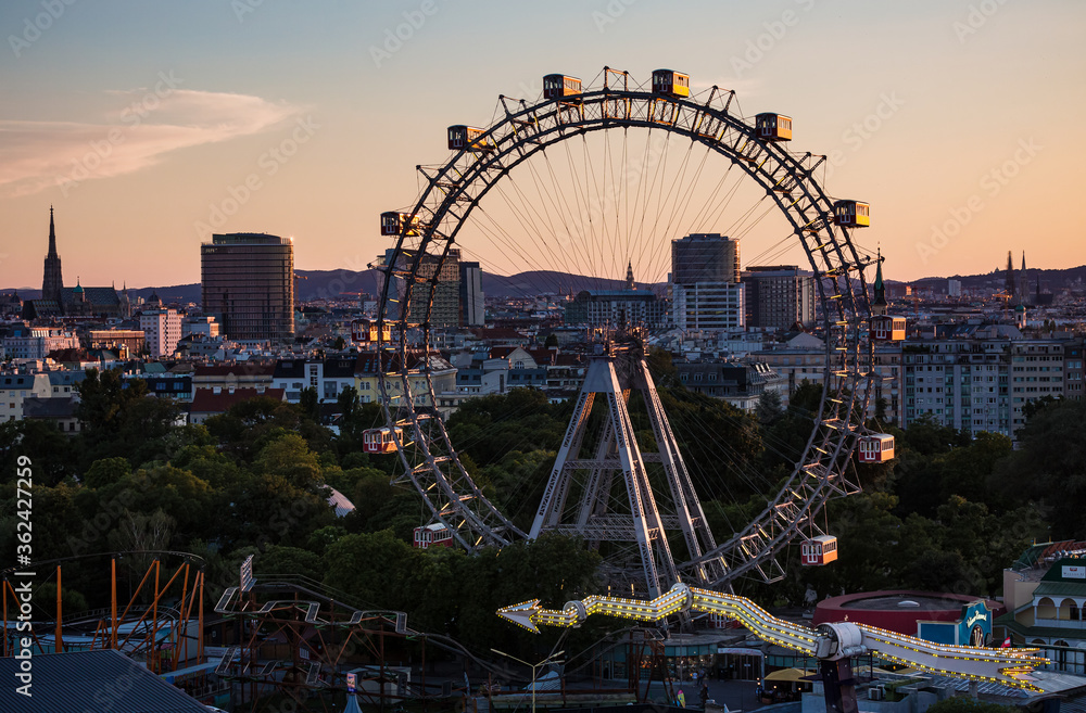 Vienna, Austria: large ferris wheel (in German Riesenrad) in the Prater ...