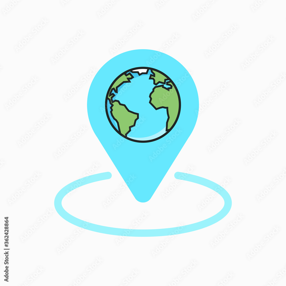 Globe location pin vector icon. Point navigation GPS mark or symbol ...