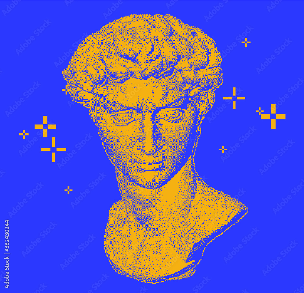 Pixel art 3D rendering of Michelangelo's David head. Retrofuturistic ...