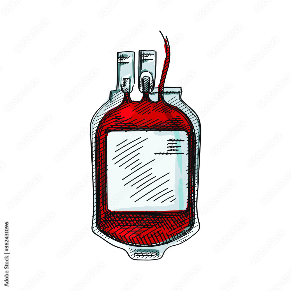 Colorful watercolor Hand-drawn sketch of bag for intravenous injection ...