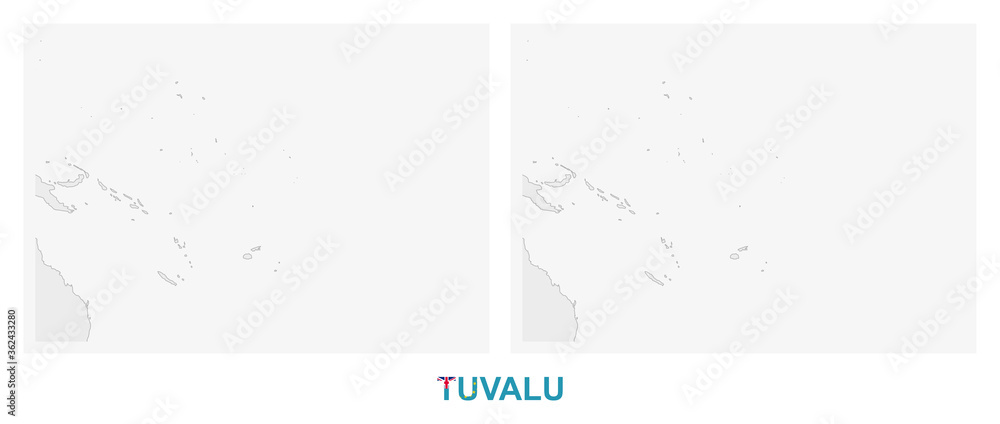 Two versions of the map of Tuvalu, with the flag of Tuvalu and ...