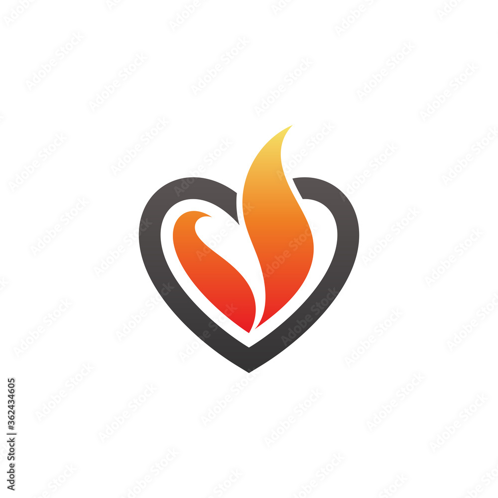 Heart and fire logo. Burning love logo vector. Simple flat style Stock ...