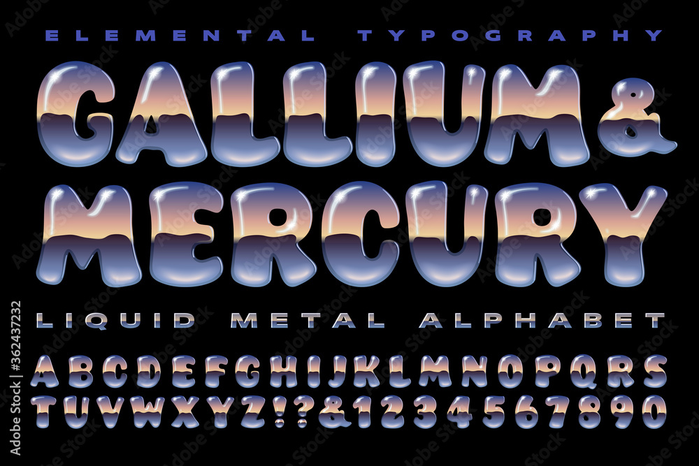 A 3d Reflective Alphabet in the Style of Liquid Metal Blobs Stock ...