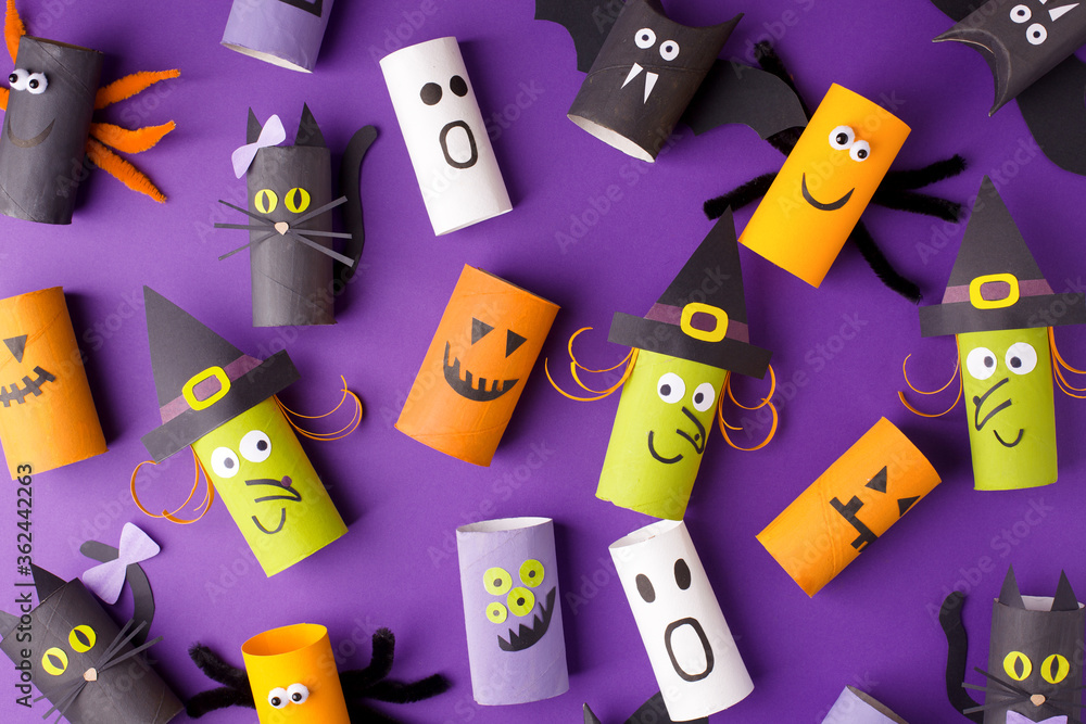 Halloween And Decoration Concept Monsters From Toilet Paper Roll Tube halloween-and-decoration-concept-monsters-from-toilet-paper-roll-tube