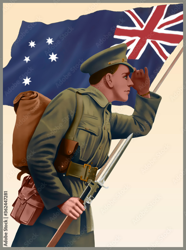 Australian World War One vintage style recruitment poster. Digital ...