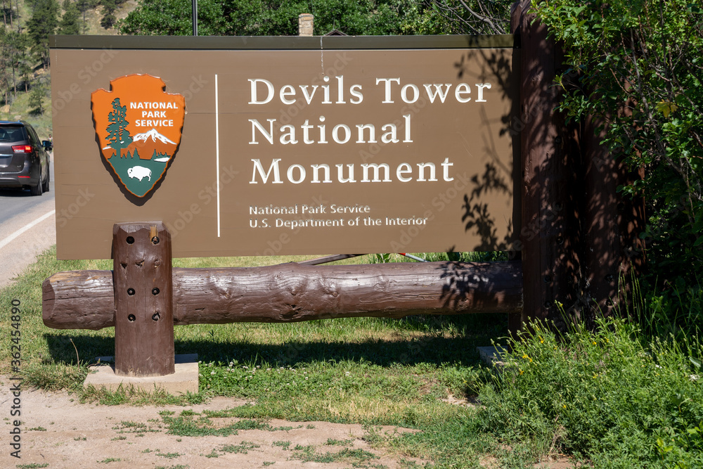 Devils Tower, Wyoming - June 23, 2020: Sign entering Devils Tower ...