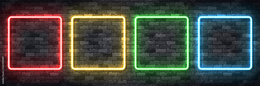 Vector set of realistic isolated neon sign of colorful square frame for ...