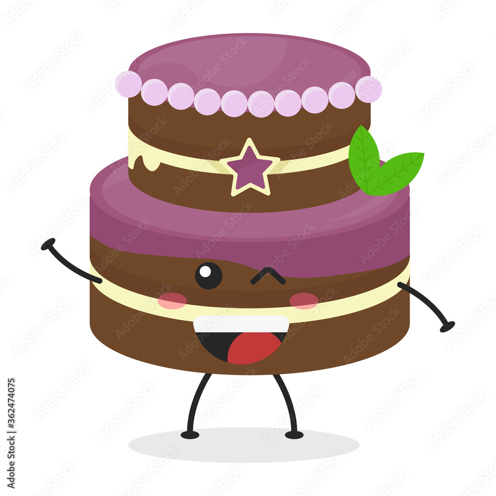 Cute flat cartoon birthday cake illustration. Vector illustration of ...