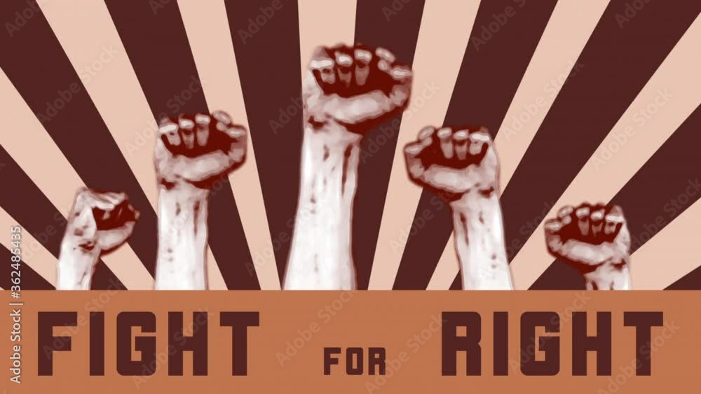 Rised clenched fists Fight for Right. Protesters raising arms during ...
