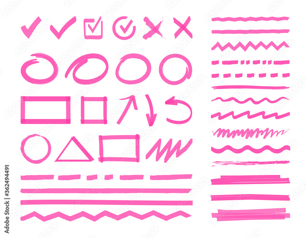 Vector highlight marker design elements, shapes, stripes, strokes and ...