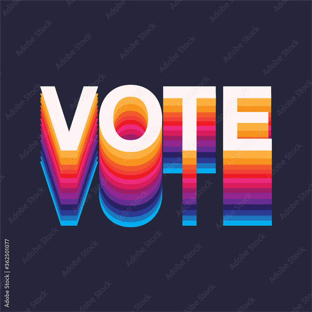 Colourful rainbow Vote text election day Usa debate of president voting ...