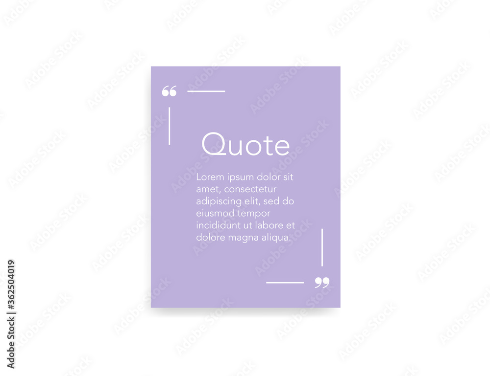 Quote frame template in light pink color. Quotation remark border with ...