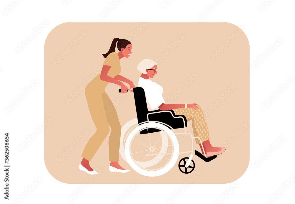Disabled or temporary disabled stylish sick senior woman sitting in ...