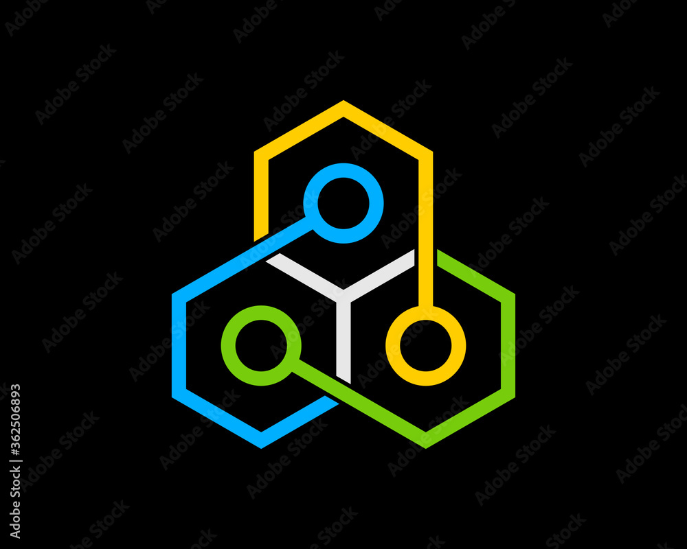Three tech circuit hexagon combination Stock Vector | Adobe Stock