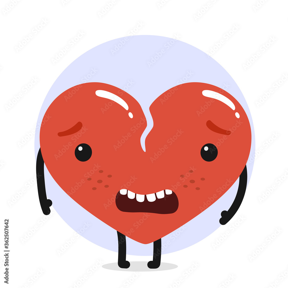 Cartoon heart character with sad desperate face. To see the other ...
