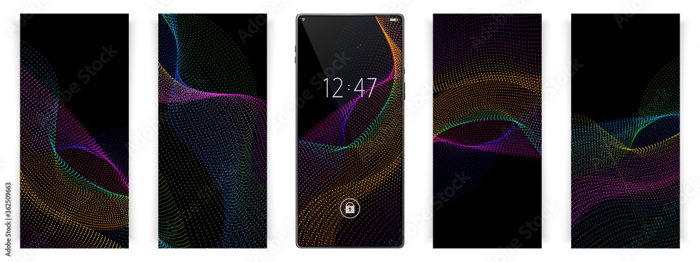 Smartphone wallpapers set. Waves motion futurictic backgrounds ...