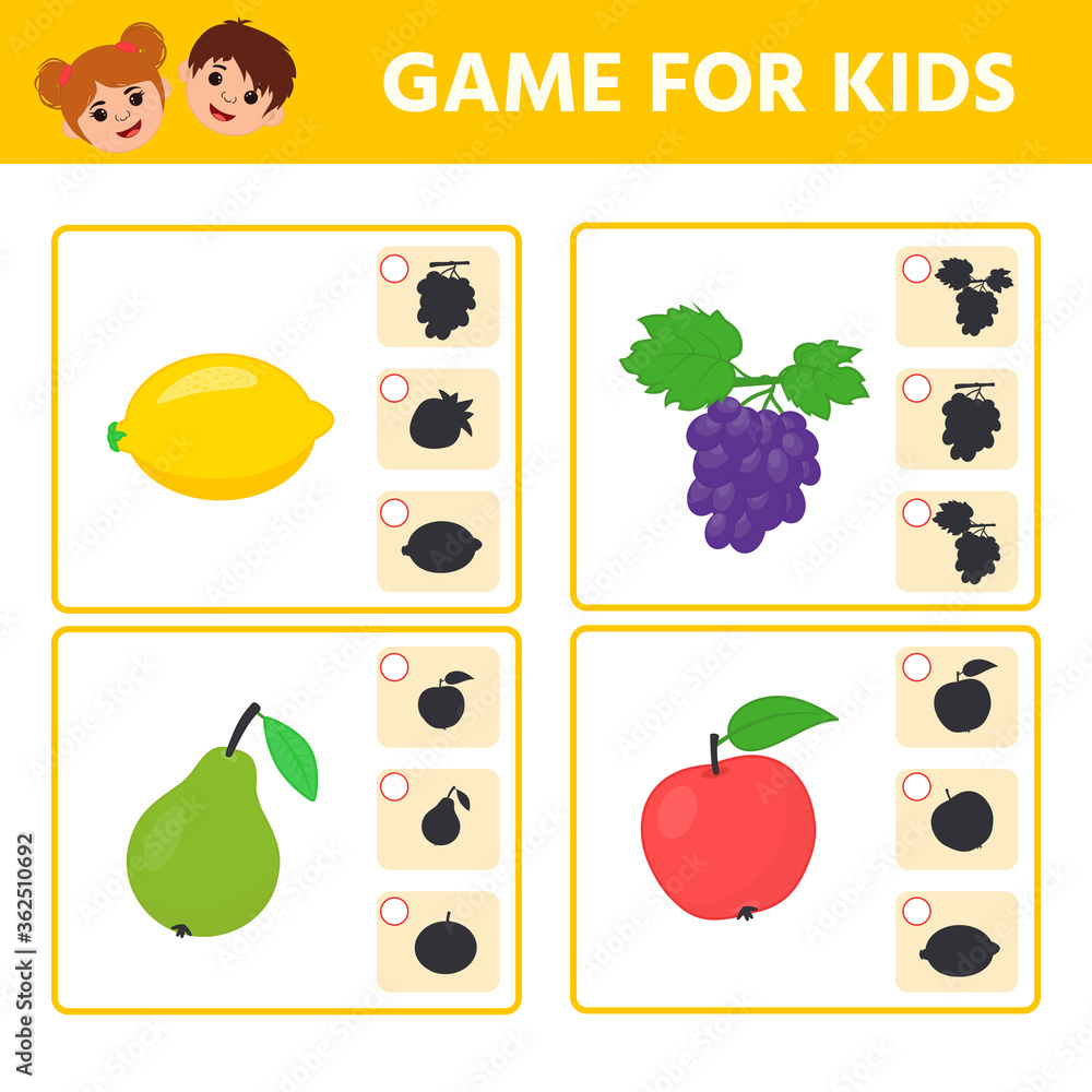 Educational worksheet for children. Game for Kids. Find matching item ...