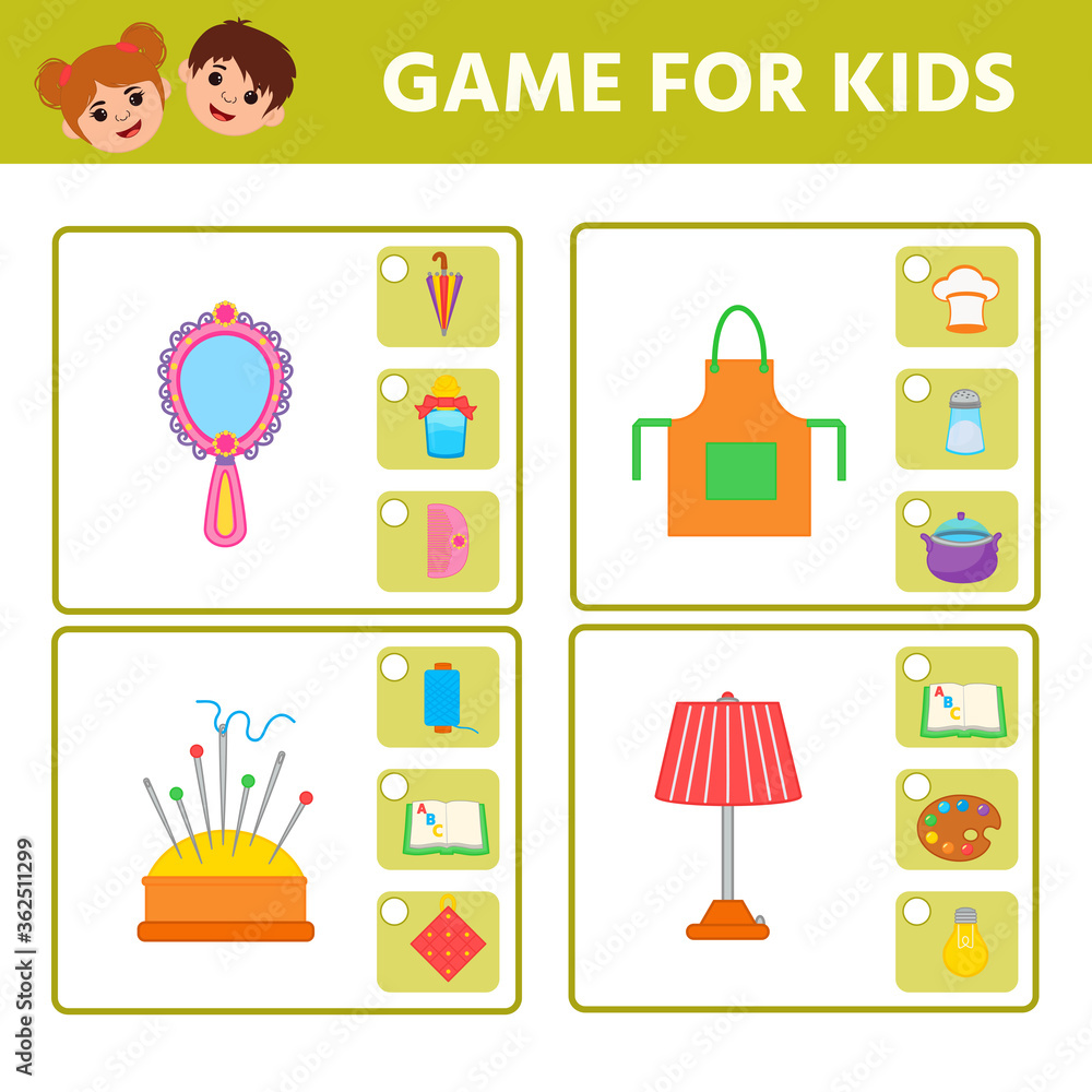 Educational worksheet for children. Game for Kids. Find matching item ...