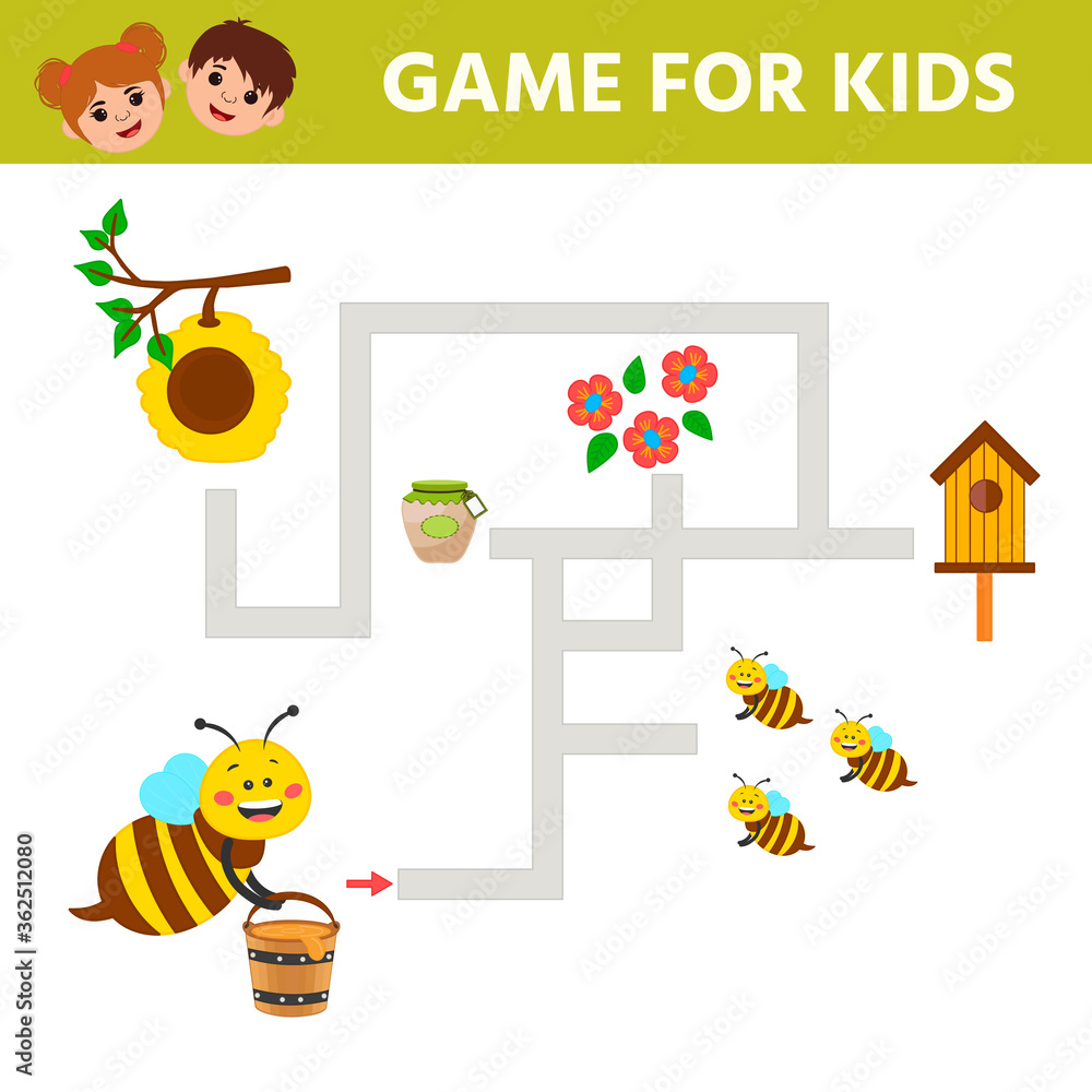 Educational worksheet for children. Game for Kids. Help the bee carry ...