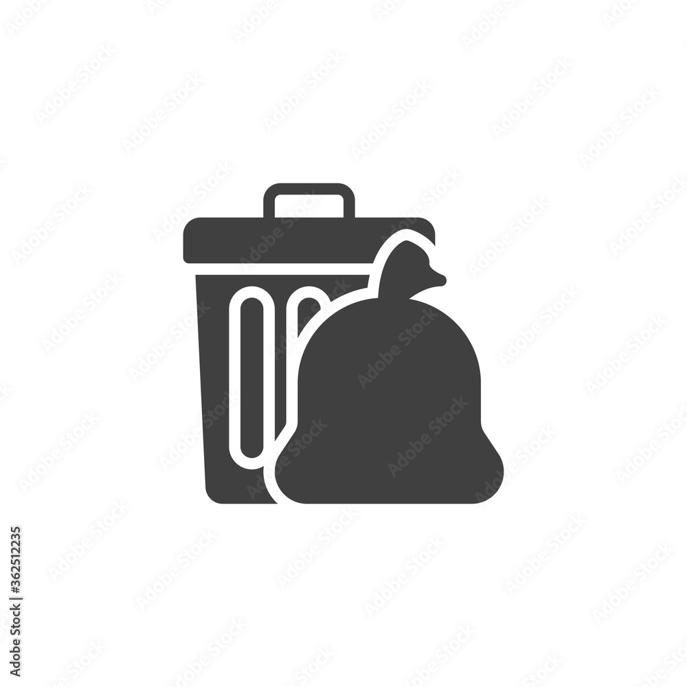 Trash bag and garbage bin vector icon. filled flat sign for mobile ...