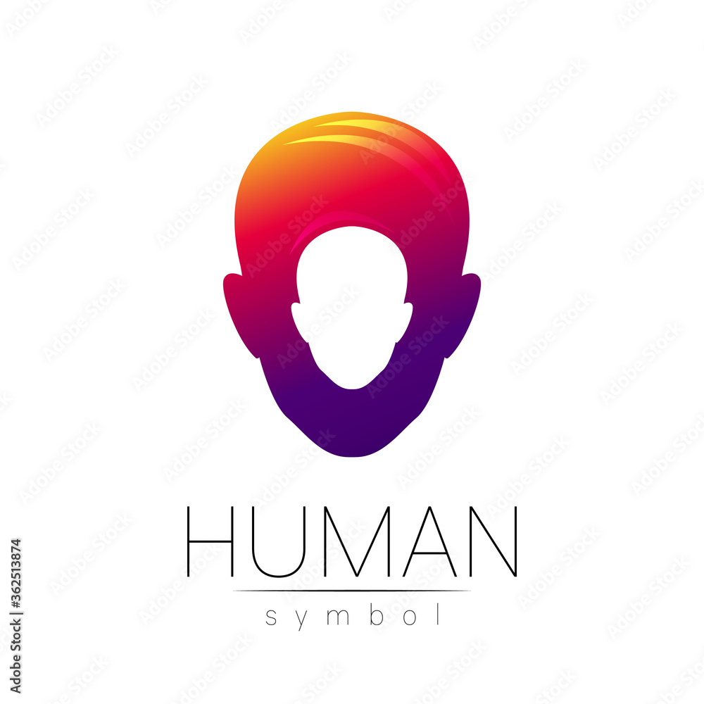 Vector symbol of human head. Person face. Red violet color isolated on ...