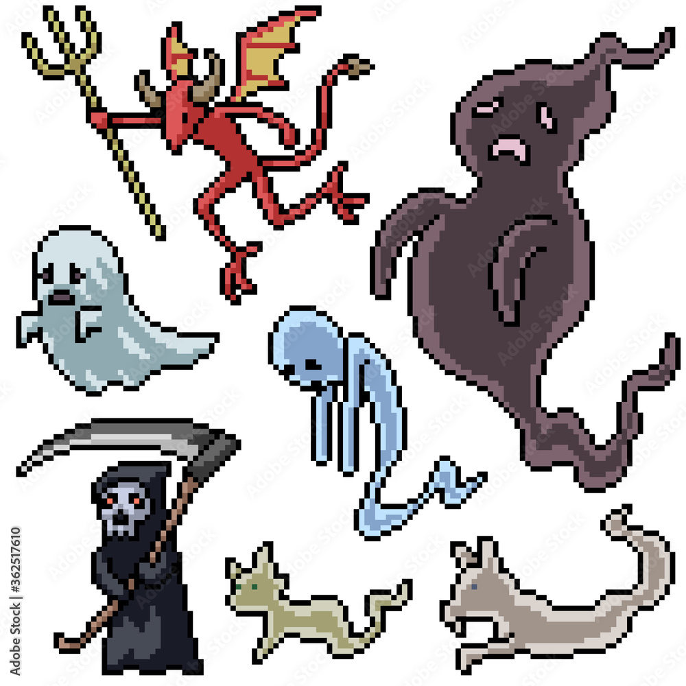 pixel art set isolated death demon spirit Stock Vector | Adobe Stock