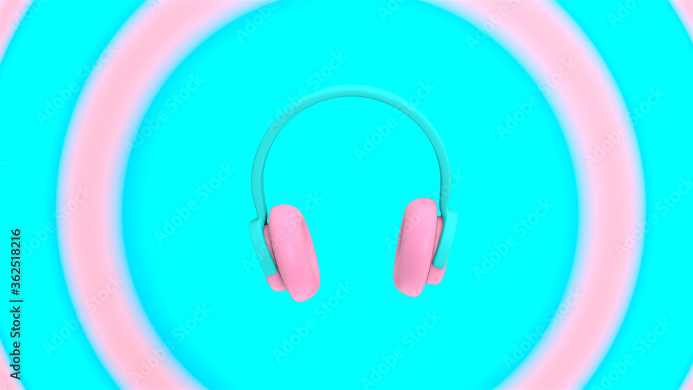 3d rendering abstract animation musical headphones rhythmically moving ...