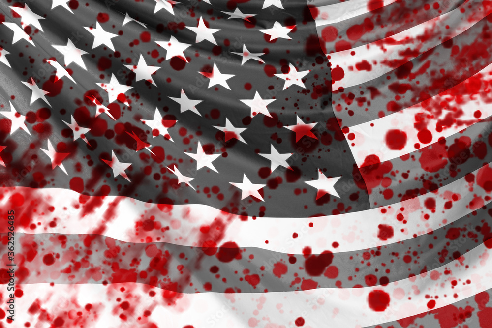Blood symbolizes racism in United States. Blood stains on background of ...