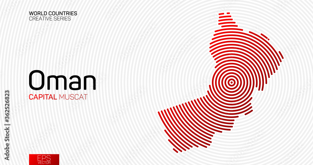 Abstract map of Oman with red circle lines Stock Vector | Adobe Stock