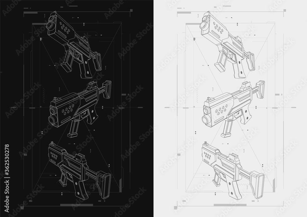 Vector Sub Machine Gun HUD Design Vector Illustration. Weapon design ...