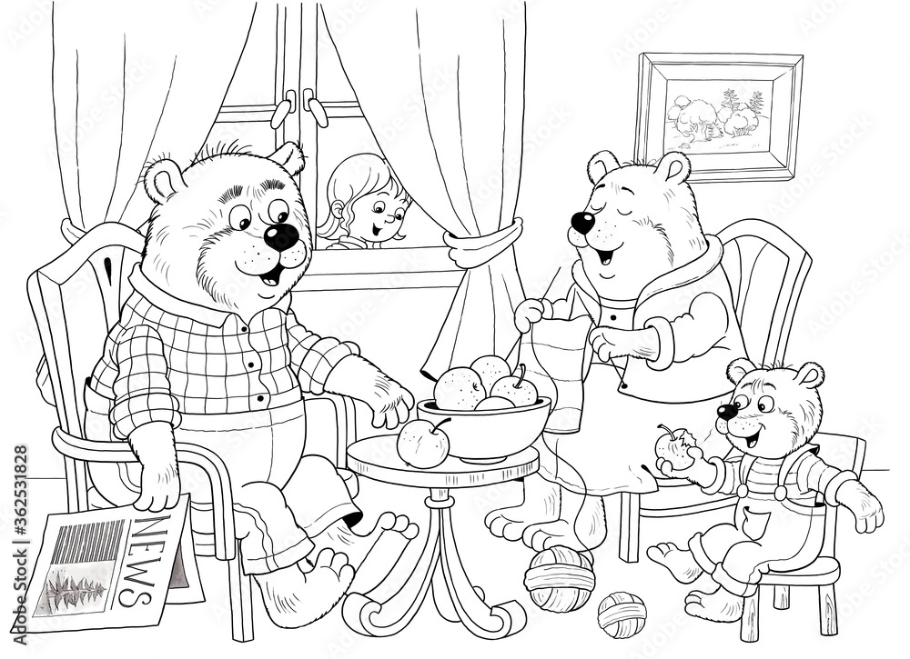 Goldilocks and the three bears. Fairy tale. One picture from series ...