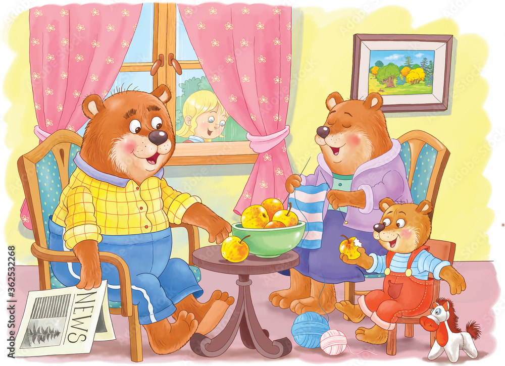 Goldilocks and the three bears. Fairy tale. One picture from series ...