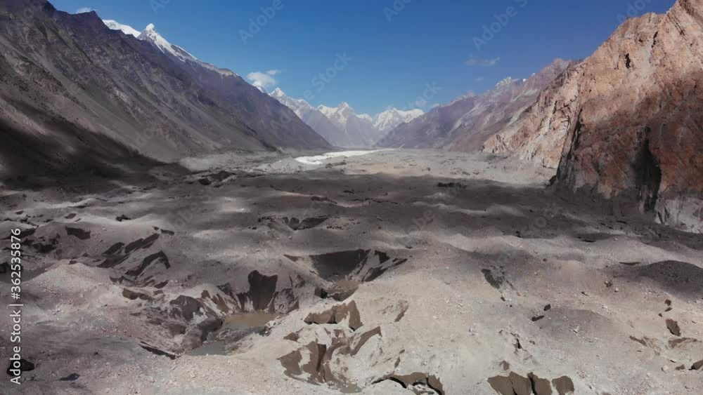 Stunning view of Batura glacier, 57 km in length, an iconic landscape close to the Hunza valley ...