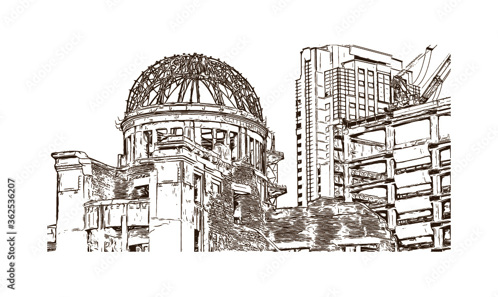 Building view with landmark of The Hiroshima Peace Memorial, originally ...