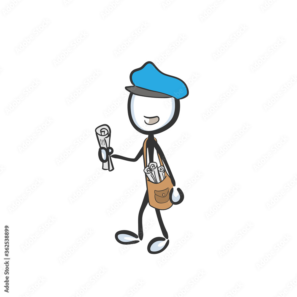 Happy postman. Vector simple post services newspaper delivery job ...