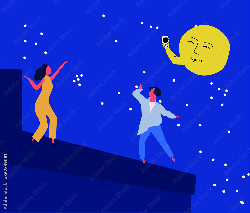 Colorful vector illustration in flat cartoon style.dancing on roof ...