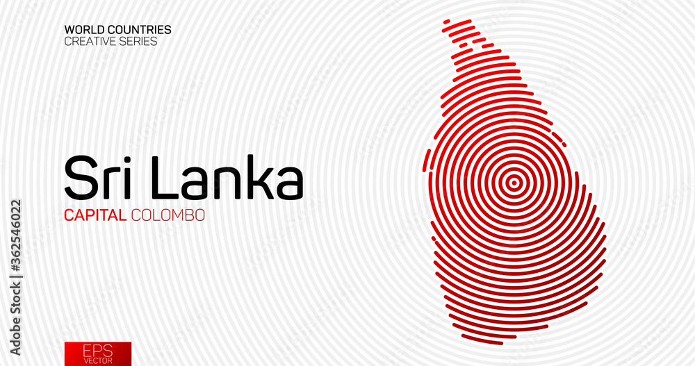 Abstract map of Sri Lanka with red circle lines Stock Vector | Adobe Stock