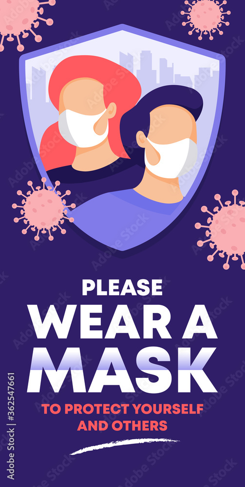 please wear a face mask instruction Poster. vector illustration. Stock ...
