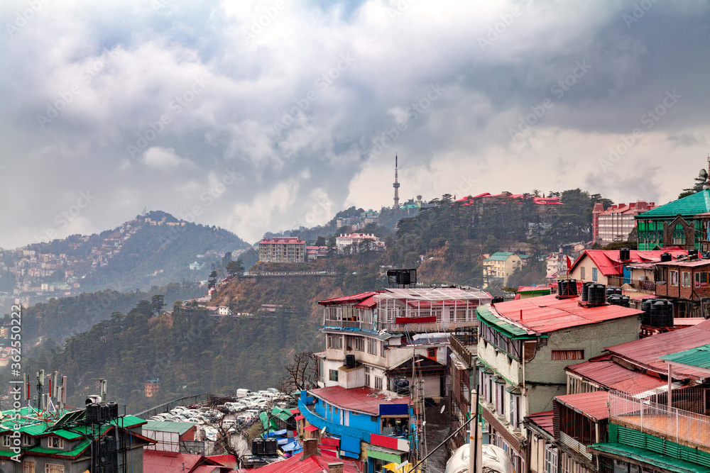 Evening view of Shimla - the capital of Indian state Himachal Pradesh ...